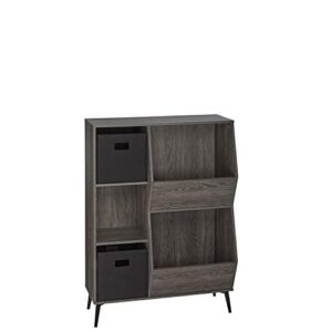 riverridge home woodbury collection storage cabinet with cubbies and veggie 2pc bin-black, weathered