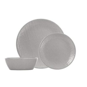 DINNERSET 12PCS GREY LINEN EMBOSSED