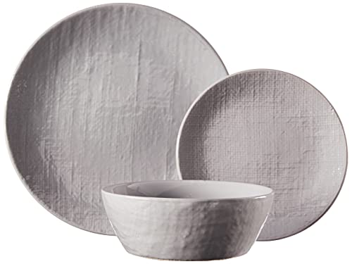 DINNERSET 12PCS GREY LINEN EMBOSSED