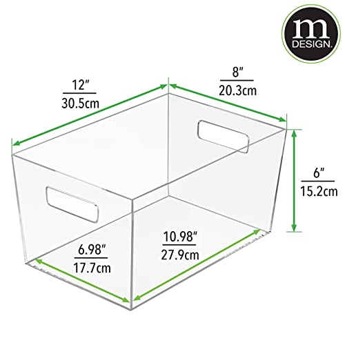 mDesign Modern Plastic Kitchen Pantry Cabinet, Refrigerator Food Storage Bin with Handles - Organizer for Fruit, Yogurt, Snacks, Pasta - 12" Long - 2 Pack - Clear