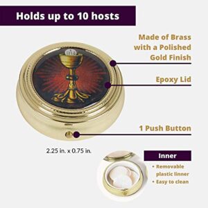 Gold Tone IHS Chalice and Host Communion PYX with Epoxy Lid, 2 1/4 Inch