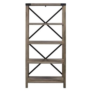 Walker Edison Andersen Urban Industrial Metal X Back 4 tier Bookshelf, 64 Inch, Grey Wash