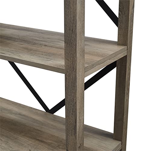 Walker Edison Andersen Urban Industrial Metal X Back 4 tier Bookshelf, 64 Inch, Grey Wash