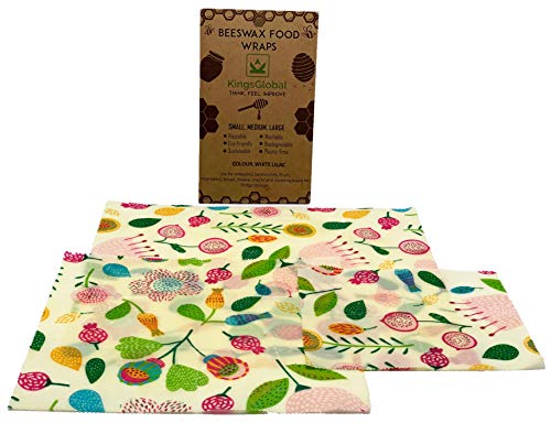 Reusable Beeswax Food Wrap (Set of 3) Eco friendly sustainable organic biodegradable cotton sheets bees wax wraps | Great safe storage keeps produce fresher | Sandwich wrap |Plastic Free zero waste