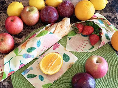 Reusable Beeswax Food Wrap (Set of 3) Eco friendly sustainable organic biodegradable cotton sheets bees wax wraps | Great safe storage keeps produce fresher | Sandwich wrap |Plastic Free zero waste