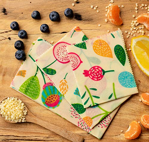 Reusable Beeswax Food Wrap (Set of 3) Eco friendly sustainable organic biodegradable cotton sheets bees wax wraps | Great safe storage keeps produce fresher | Sandwich wrap |Plastic Free zero waste