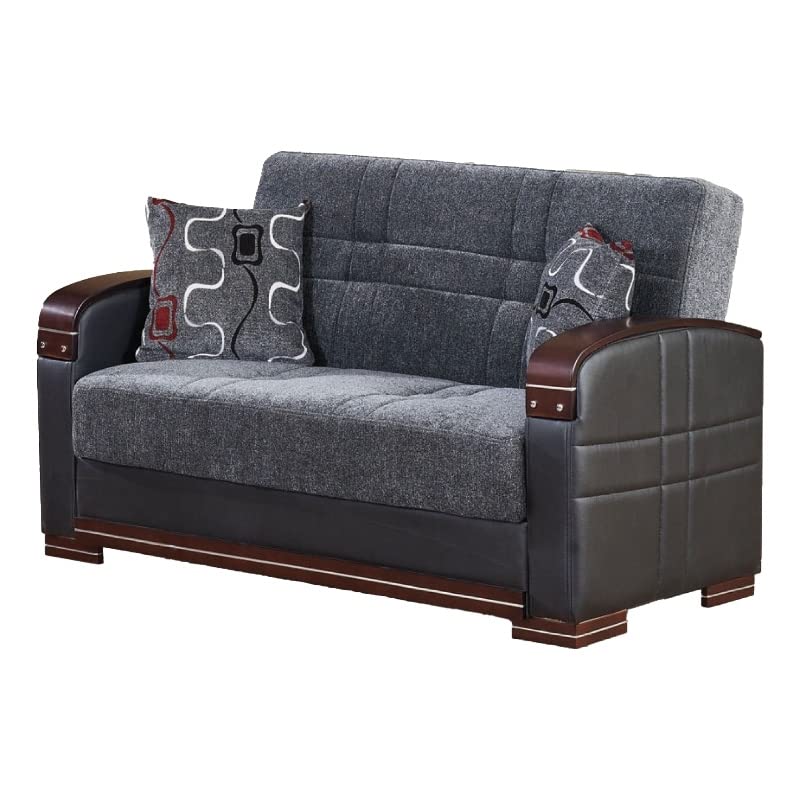 BEYAN Montana Gray Black Modern Two-Tone Living Room Convertible Loveseat with Storage, 64"