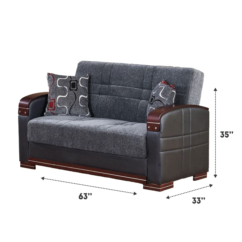 BEYAN Montana Gray Black Modern Two-Tone Living Room Convertible Loveseat with Storage, 64"