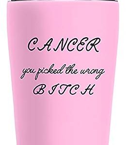 Mugzie 16 Ounce Stainless Steel Travel Mug with Wetsuit Cover - Cancer Picked the Wrong Bitch