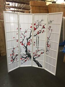 white blossom design room divider 4 panel