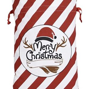 Jolly Jon Large Christmas Bags Santa Sacks - Red Candy Cane Santa Sack - XL Large Reusable Christmas Gift Bag - 17.5 x 24.5 with Drawstring Closure