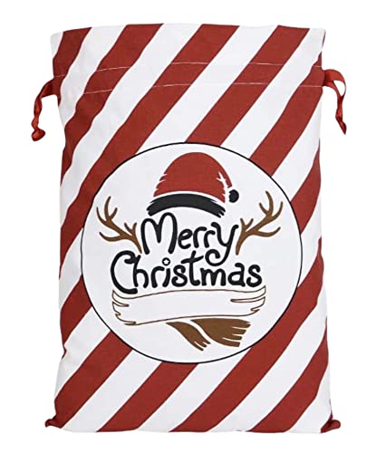 Jolly Jon Large Christmas Bags Santa Sacks - Red Candy Cane Santa Sack - XL Large Reusable Christmas Gift Bag - 17.5 x 24.5 with Drawstring Closure