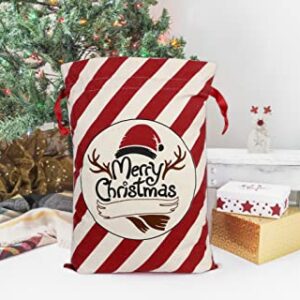 Jolly Jon Large Christmas Bags Santa Sacks - Red Candy Cane Santa Sack - XL Large Reusable Christmas Gift Bag - 17.5 x 24.5 with Drawstring Closure