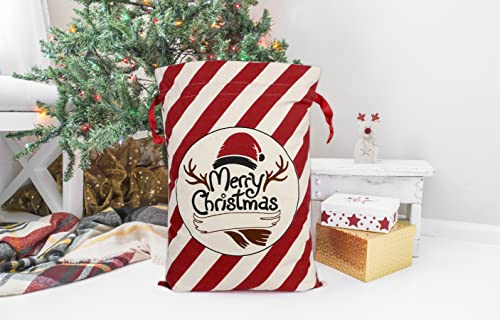 Jolly Jon Large Christmas Bags Santa Sacks - Red Candy Cane Santa Sack - XL Large Reusable Christmas Gift Bag - 17.5 x 24.5 with Drawstring Closure