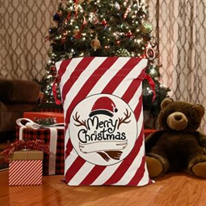 Jolly Jon Large Christmas Bags Santa Sacks - Red Candy Cane Santa Sack - XL Large Reusable Christmas Gift Bag - 17.5 x 24.5 with Drawstring Closure