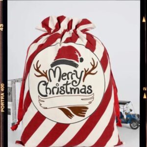 Jolly Jon Large Christmas Bags Santa Sacks - Red Candy Cane Santa Sack - XL Large Reusable Christmas Gift Bag - 17.5 x 24.5 with Drawstring Closure