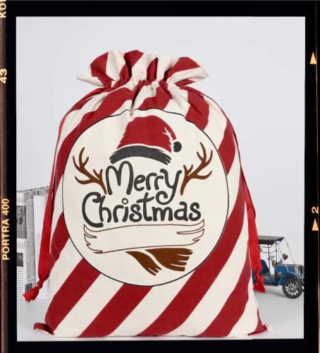 Jolly Jon Large Christmas Bags Santa Sacks - Red Candy Cane Santa Sack - XL Large Reusable Christmas Gift Bag - 17.5 x 24.5 with Drawstring Closure