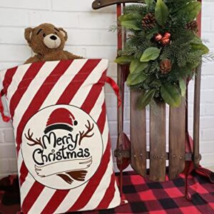 Jolly Jon Large Christmas Bags Santa Sacks - Red Candy Cane Santa Sack - XL Large Reusable Christmas Gift Bag - 17.5 x 24.5 with Drawstring Closure