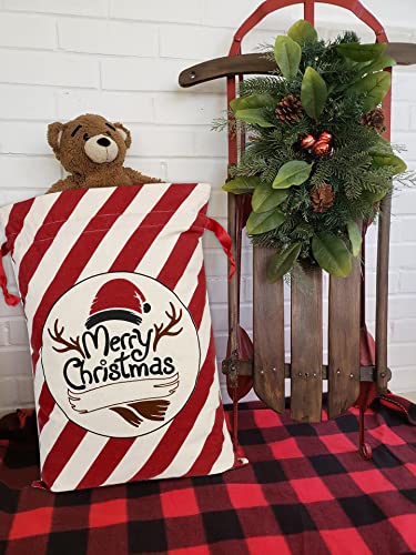 Jolly Jon Large Christmas Bags Santa Sacks - Red Candy Cane Santa Sack - XL Large Reusable Christmas Gift Bag - 17.5 x 24.5 with Drawstring Closure