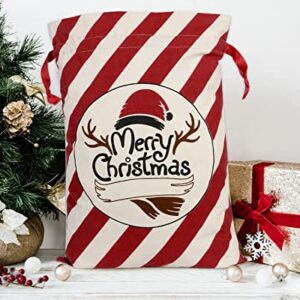 Jolly Jon Large Christmas Bags Santa Sacks - Red Candy Cane Santa Sack - XL Large Reusable Christmas Gift Bag - 17.5 x 24.5 with Drawstring Closure