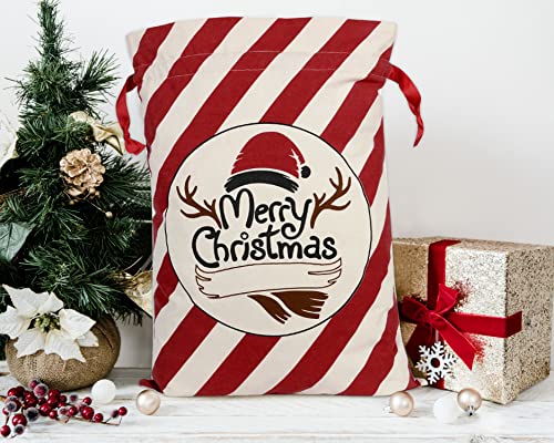 Jolly Jon Large Christmas Bags Santa Sacks - Red Candy Cane Santa Sack - XL Large Reusable Christmas Gift Bag - 17.5 x 24.5 with Drawstring Closure