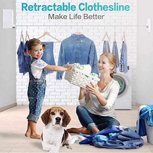 Retractable Clothesline |Indoor Outdoor Clothes Line | Heavy Duty Clothes Drying Laundry Line | Wall Mounted Drying Rack Clothing Line | Retracting Hanging | Lock to Prevent Sagging