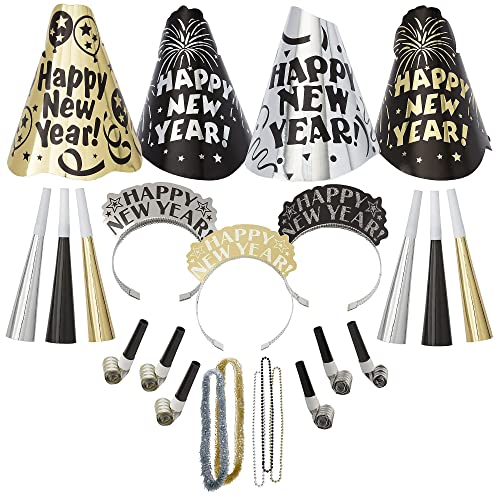 amscan Fantasy 2023 New Year's Eve Decorations Party Supplies for 100, Includes Top Hats, Tiaras and Bead Necklaces