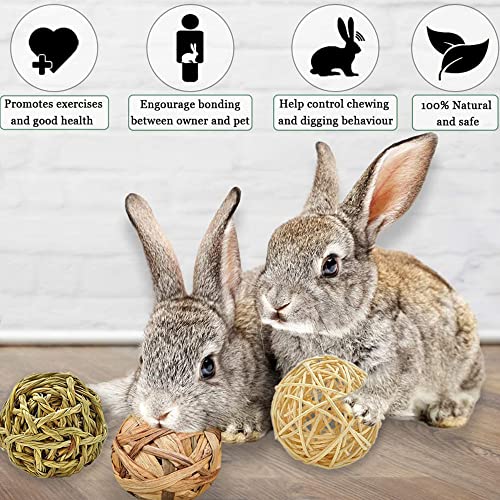 SunGrow 3 Pack Assorted Rabbit & Cat Chew Balls, Made from Seagrass, Chewable Teething Activity Toy for Pocket Pets, Healthy for Your Pet’s Gums & Teeth