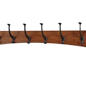 PegandRail Solid Cherry Wall Coat Rack Curved Design Black Mission Hooks Made in The USA (30.5" x 6.5" with 6 Hooks)