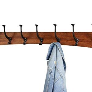 PegandRail Solid Cherry Wall Coat Rack Curved Design Black Mission Hooks Made in The USA (30.5" x 6.5" with 6 Hooks)