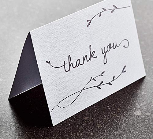 Hayley Cherie 50 Luxury Thank You Cards and Self Seal Envelopes - Black Foil Design with Printed Envelopes - Premium Heavyweight Card Stock with Hammered Texture - 4x6 Photo Size