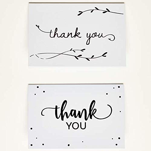 Hayley Cherie 50 Luxury Thank You Cards and Self Seal Envelopes - Black Foil Design with Printed Envelopes - Premium Heavyweight Card Stock with Hammered Texture - 4x6 Photo Size