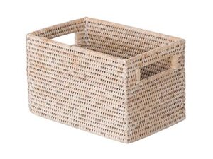 kouboo la jolla rattan shelf handles, small, white-wash storage basket