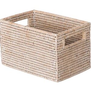 KOUBOO La Jolla Rattan Shelf Handles, Small, White-Wash Storage Basket