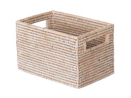 KOUBOO La Jolla Rattan Shelf Handles, Small, White-Wash Storage Basket