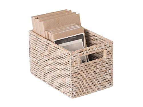 KOUBOO La Jolla Rattan Shelf Handles, Small, White-Wash Storage Basket