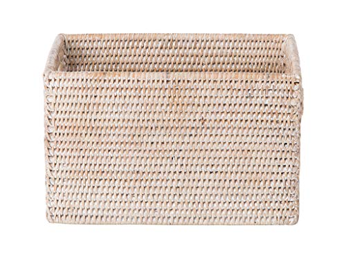 KOUBOO La Jolla Rattan Shelf Handles, Small, White-Wash Storage Basket