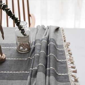 Lamberia Cotton Linen Tablecloths with Tassel for Square Tables Heavyweight Burlap Table Cover for Kitchen Dinning Tabletop Decoration (Gray, 55"x55")