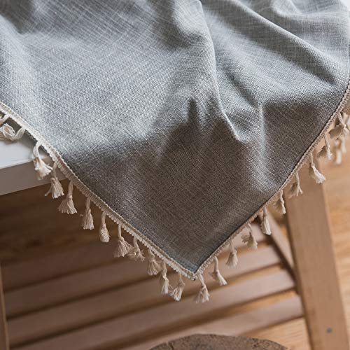 Lamberia Cotton Linen Tablecloths with Tassel for Square Tables Heavyweight Burlap Table Cover for Kitchen Dinning Tabletop Decoration (Gray, 55"x55")