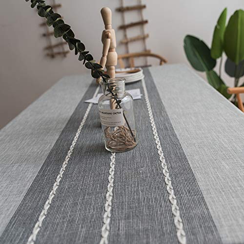 Lamberia Cotton Linen Tablecloths with Tassel for Square Tables Heavyweight Burlap Table Cover for Kitchen Dinning Tabletop Decoration (Gray, 55"x55")