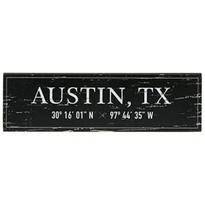 barnyard designs austin, tx city sign rustic vintage wood wall art home decor 17” x 5”