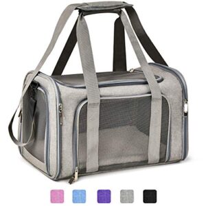 henkelion cat, dog carrier for small medium cats puppies up to 15 lbs, tsa airline approved carrier soft sided, collapsible travel puppy carrier - grey