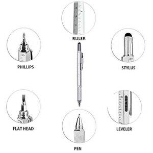 Ipienlee 6 in 1 Multitool Tech Tool Pen with Ruler, Levelgauge, Ballpoint Pen, Stylus and 2 Screw Driver, Christmas Gifts for Men or Dad (6 COLOR)