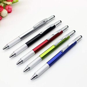 Ipienlee 6 in 1 Multitool Tech Tool Pen with Ruler, Levelgauge, Ballpoint Pen, Stylus and 2 Screw Driver, Christmas Gifts for Men or Dad (6 COLOR)