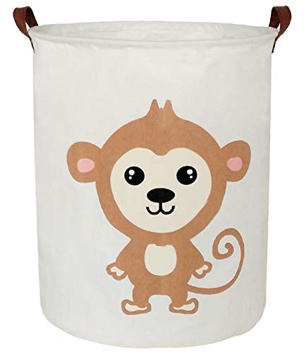 BOOHIT Storage Baskets,Canvas Fabric Laundry Hamper-Collapsible Storage Bin with Handles,Toy Organizer Bin for Kid's Room,Office,Nursery Hamper, Home Decor (Cute monkey)