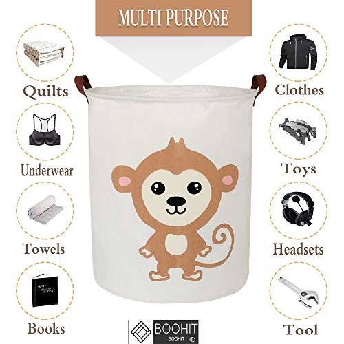 BOOHIT Storage Baskets,Canvas Fabric Laundry Hamper-Collapsible Storage Bin with Handles,Toy Organizer Bin for Kid's Room,Office,Nursery Hamper, Home Decor (Cute monkey)