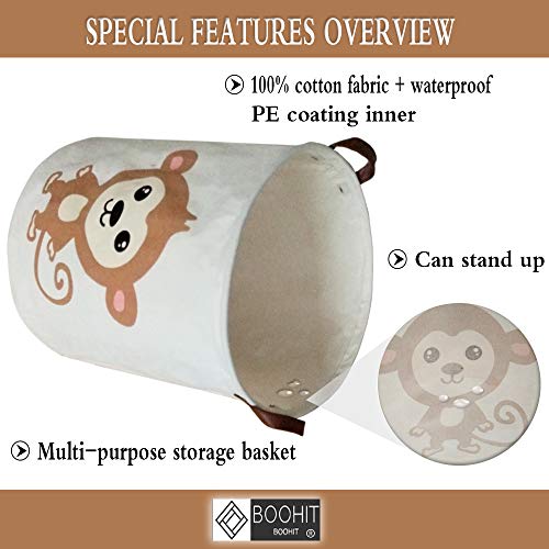 BOOHIT Storage Baskets,Canvas Fabric Laundry Hamper-Collapsible Storage Bin with Handles,Toy Organizer Bin for Kid's Room,Office,Nursery Hamper, Home Decor (Cute monkey)