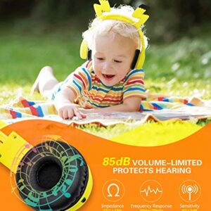 Kids Headphones with VoliBolt Ears, Mumba Wired Over-Ear Headphones with Music Sharing Function, 85dB Volume Limited Hearing Protection,Safe Food Grade Material, 3.5mm Jack (HS01) Headset for Children