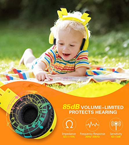 Kids Headphones with VoliBolt Ears, Mumba Wired Over-Ear Headphones with Music Sharing Function, 85dB Volume Limited Hearing Protection,Safe Food Grade Material, 3.5mm Jack (HS01) Headset for Children