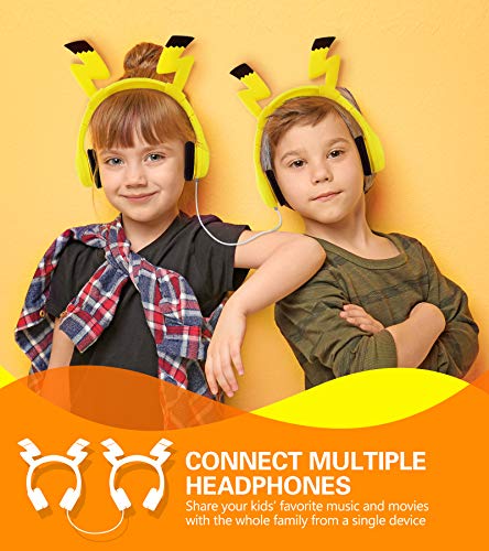 Kids Headphones with VoliBolt Ears, Mumba Wired Over-Ear Headphones with Music Sharing Function, 85dB Volume Limited Hearing Protection,Safe Food Grade Material, 3.5mm Jack (HS01) Headset for Children